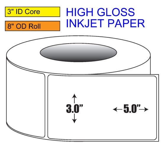 3" x 5" High Gloss Inkjet Roll Label - 3" ID Core, 8" OD – Blanco Labels