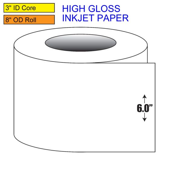 6" Continuous High Gloss Inkjet Roll Label - 3" ID Core, 8" OD – Blanco ...
