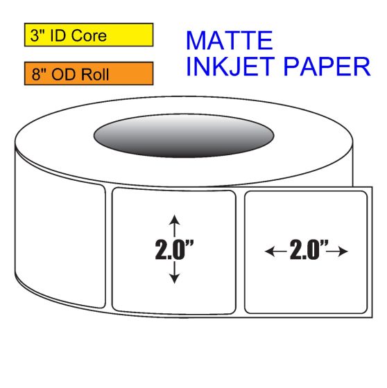 2" x 2" Matte Inkjet Roll Label - 3" ID Core, 8" OD – Blanco Labels