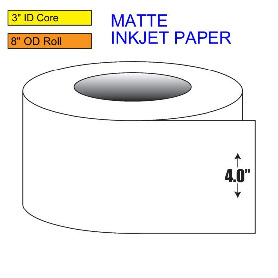 4" Continuous Matte Inkjet Roll Label - 3" ID Core, 8" OD – Blanco Labels